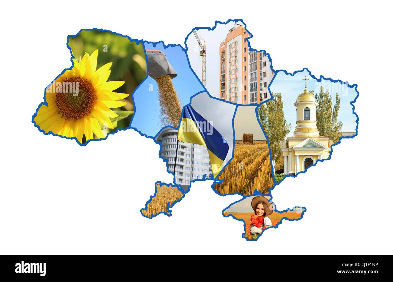 Collage with map of Ukraine isolated on white Stock Photo - Alamy