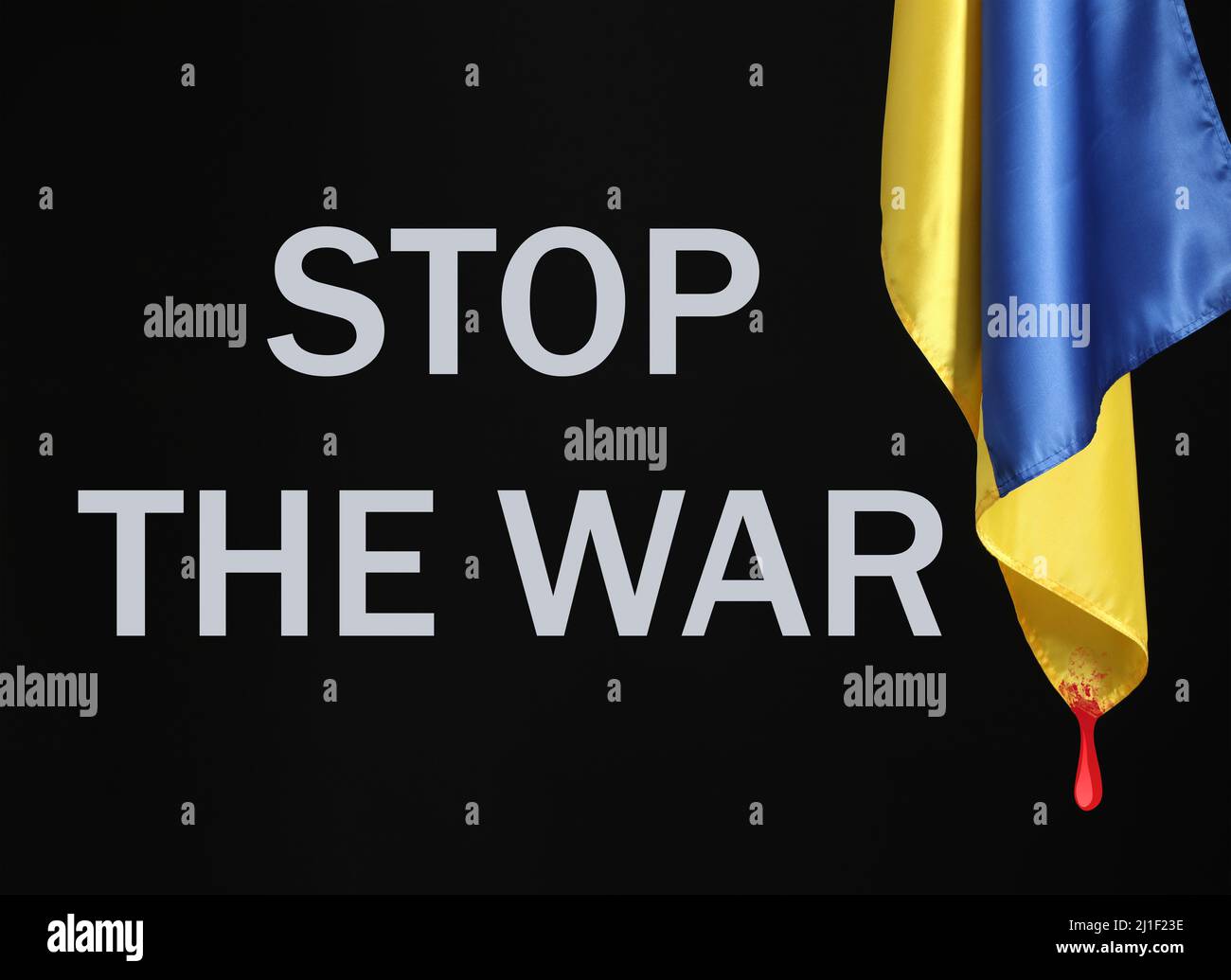 Flag of Ukraine with dripping blood and text STOP THE WAR on black ...