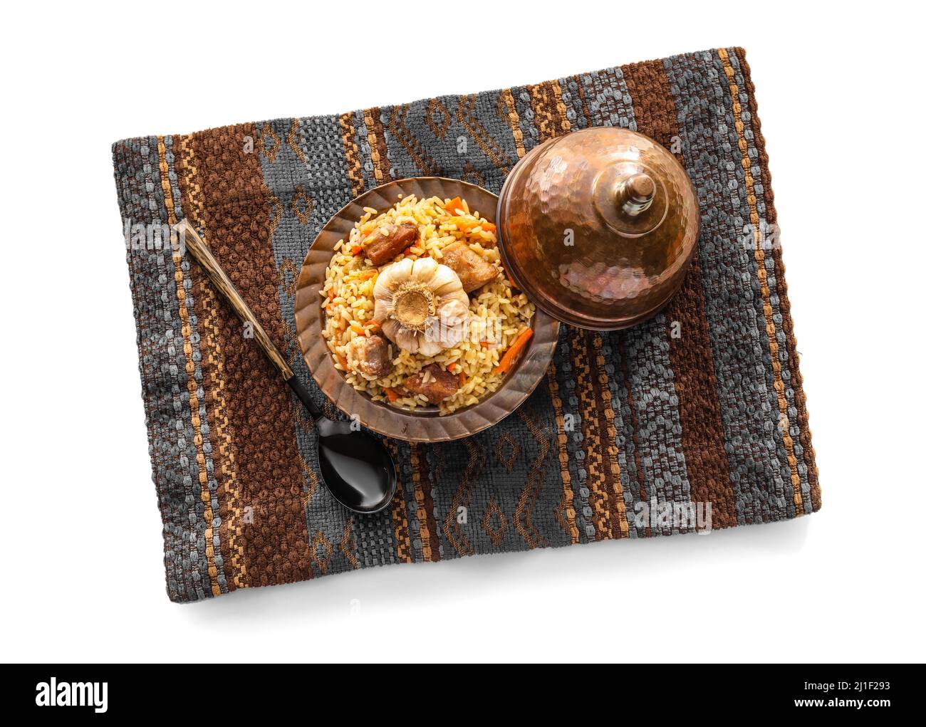 Plate of traditional pilaf on white background Stock Photo - Alamy