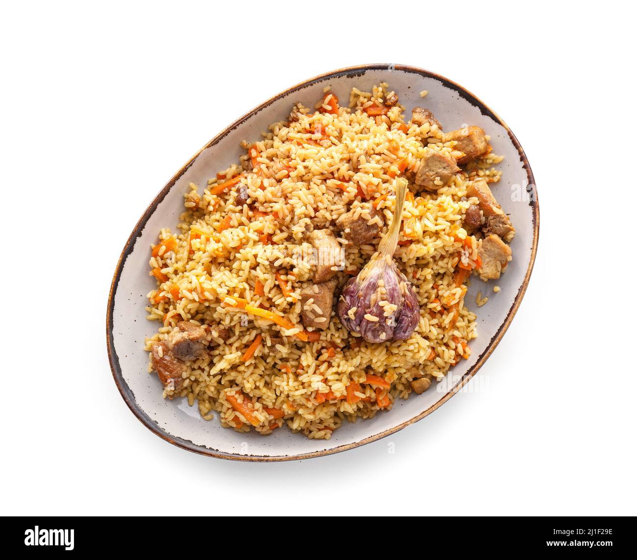 Plate of traditional pilaf on white background Stock Photo - Alamy
