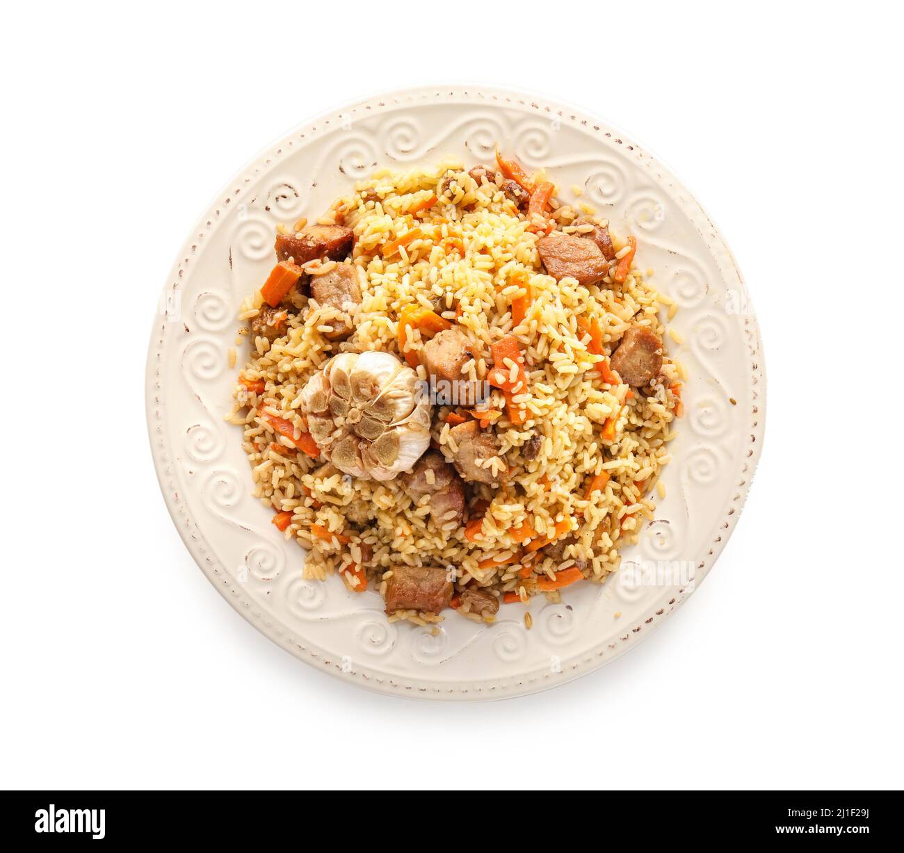 Plate of traditional pilaf on white background Stock Photo - Alamy