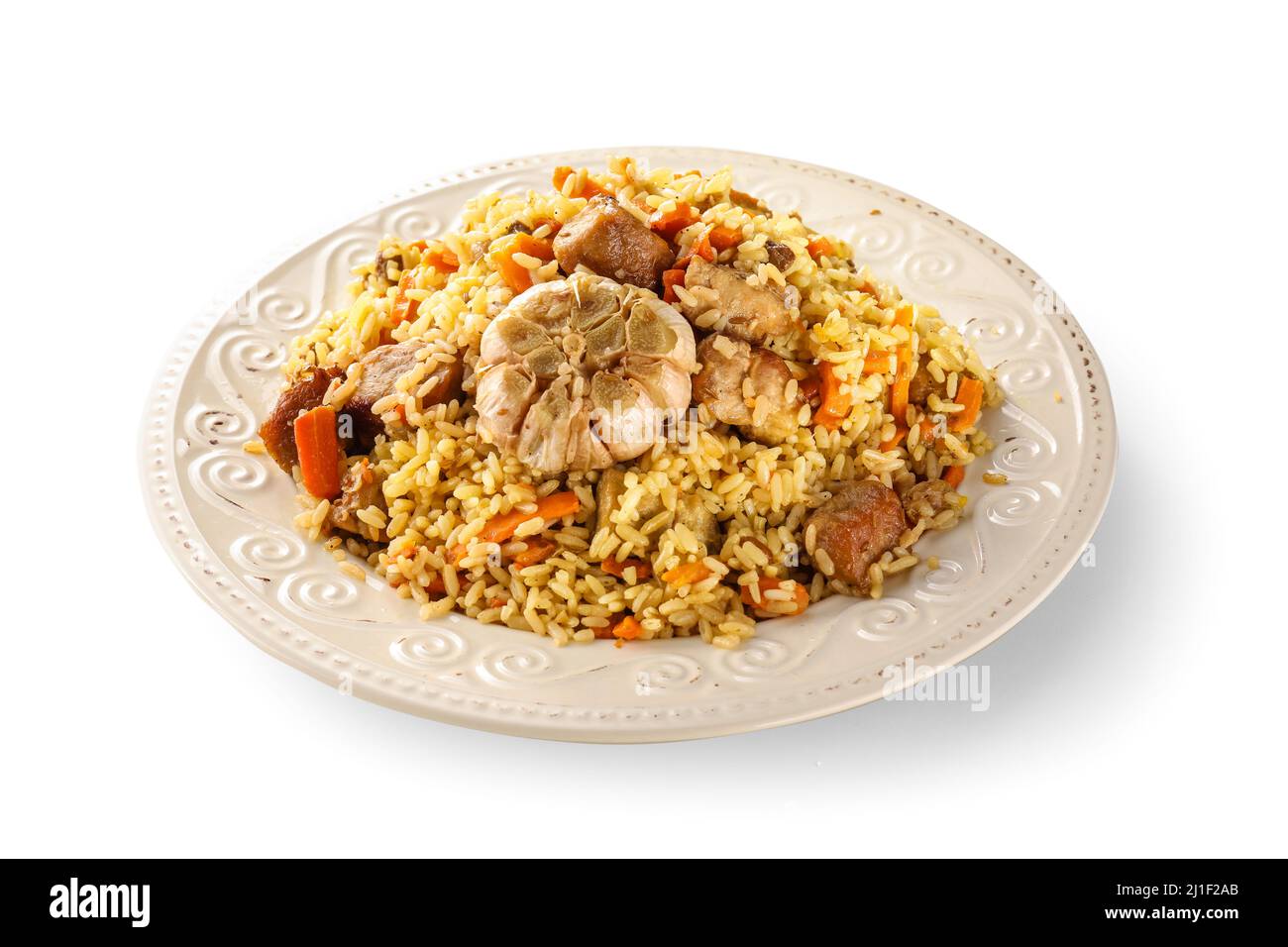 Plate of traditional pilaf on white background Stock Photo - Alamy