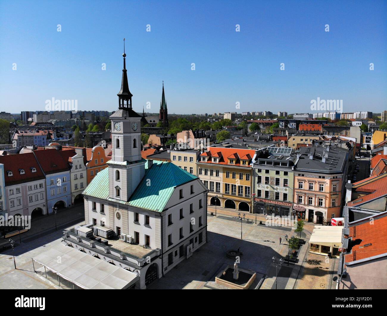 GLIWICE, POLAND - MAY 11, 2021: Town square Rynek aerial view in ...