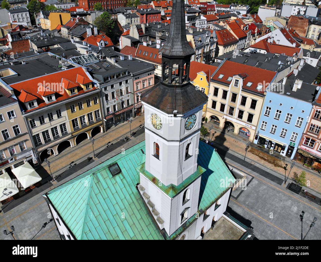 GLIWICE, POLAND - MAY 11, 2021: Town square Rynek aerial view in ...