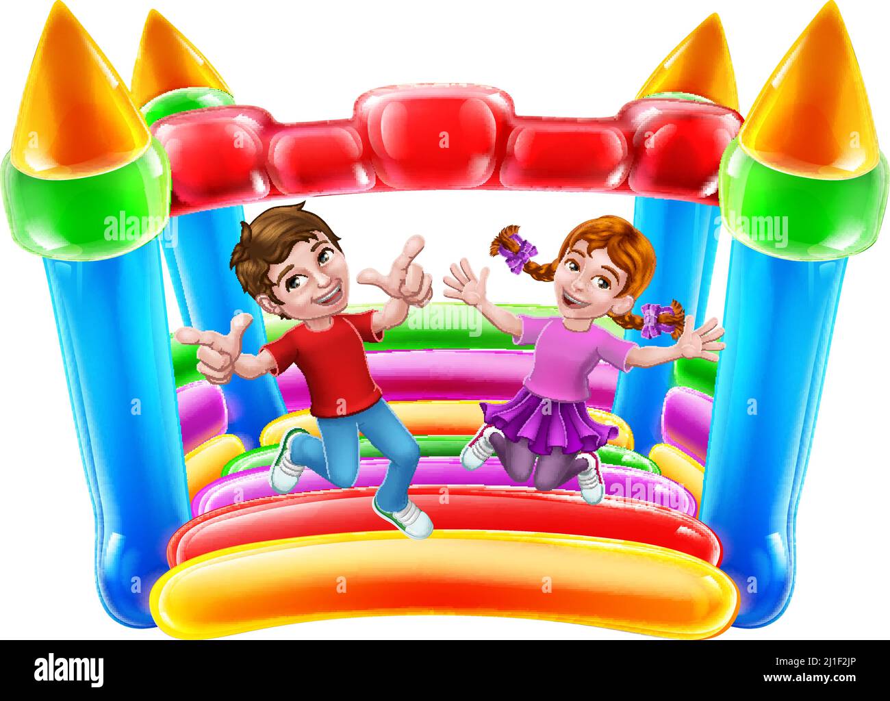 Bouncy House Castle Jumping Girl Boy Kids Cartoon Stock Vector Image ...