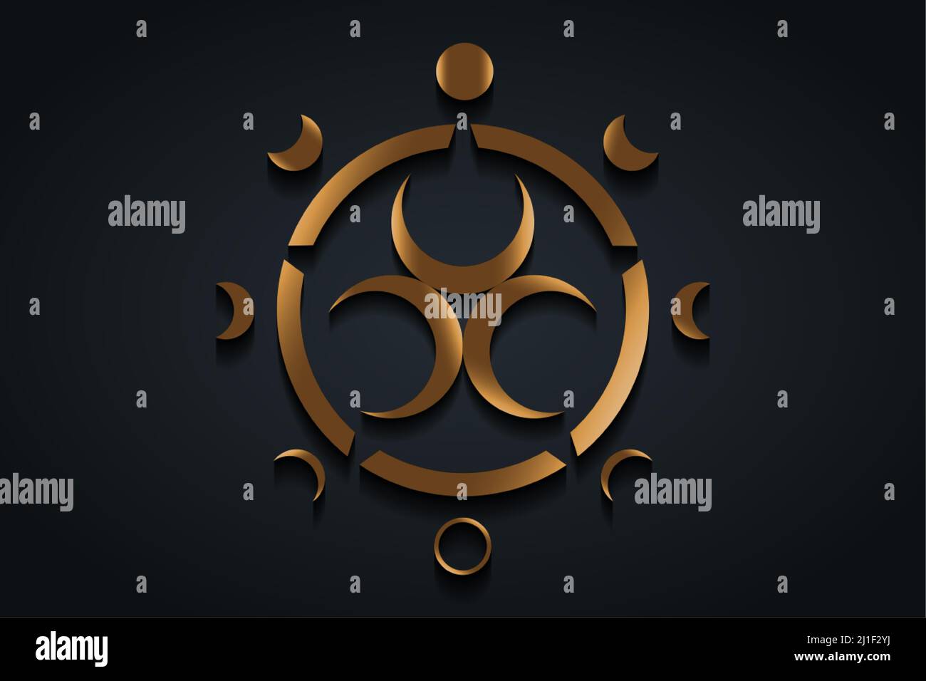 Circle Phases of the moon, Three crescents moon, gold spiritual mandala ...