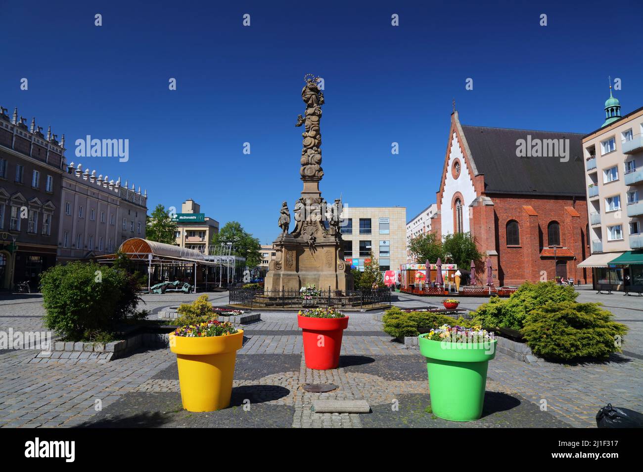 RACIBORZ, POLAND - MAY 11, 2021: Main square (Rynek) of Raciborz city ...