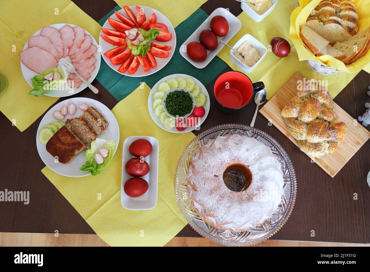 Easter breakfast table in Poland. Easter foods in Europe. Easter in ...