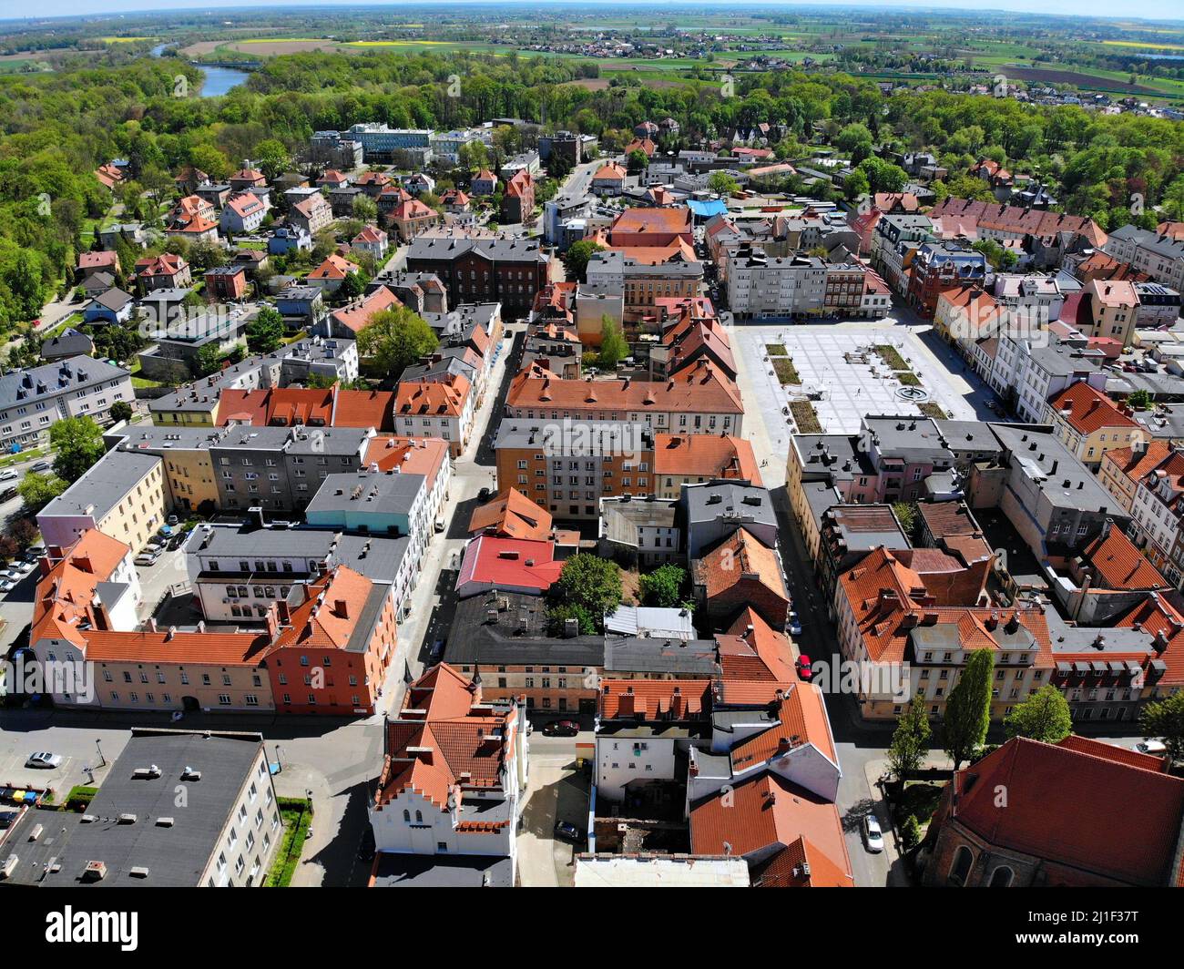 Kedzierzyn-Kozle, city in Poland. Drone aerial view with Rynek town ...