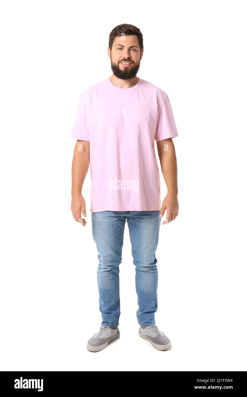 Man in pink t shirt hi-res stock photography and images - Alamy