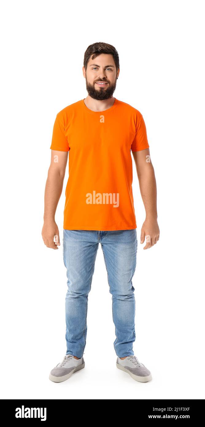 Male in bright orange outfit hi-res stock photography and images - Alamy