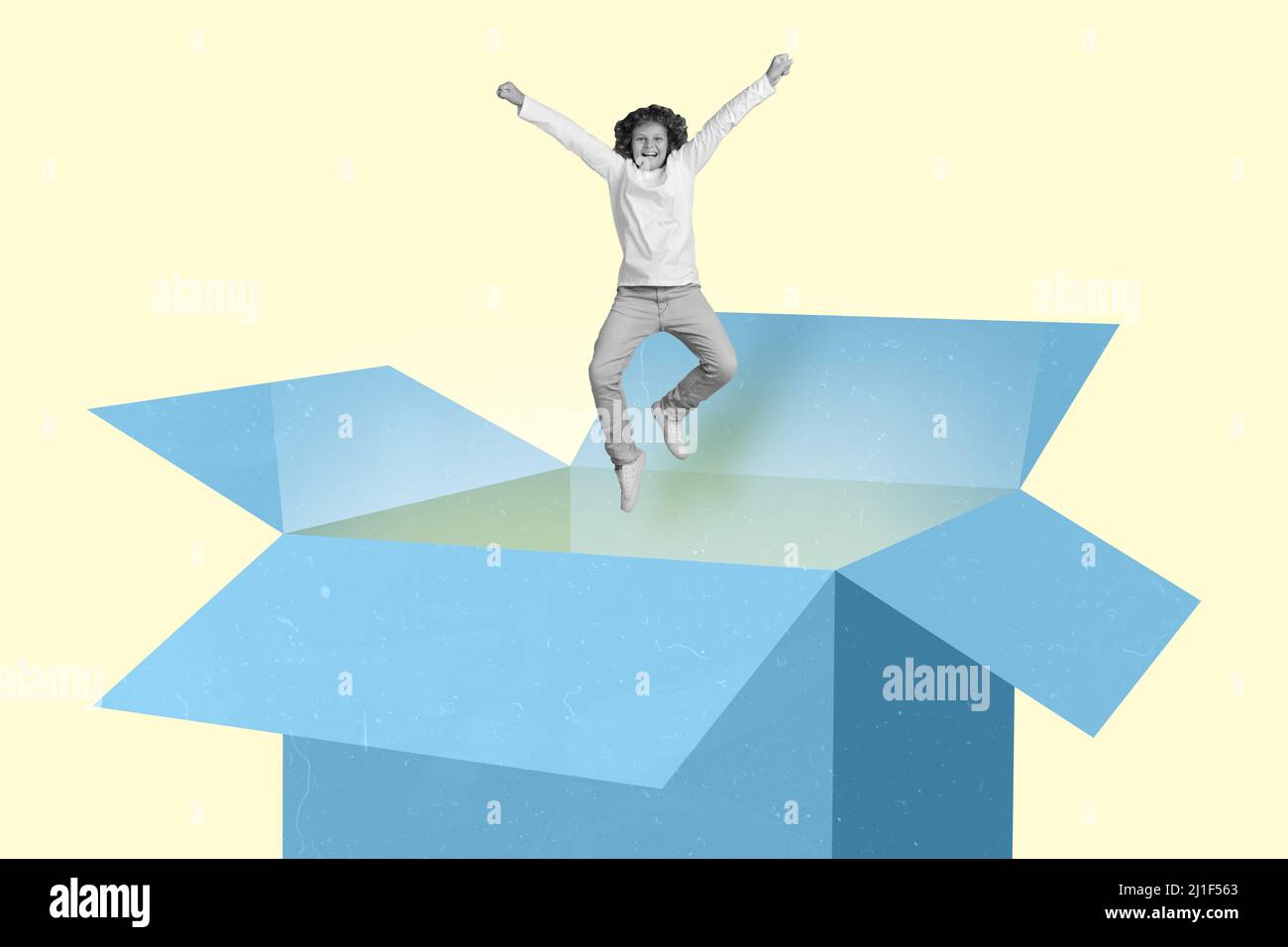 Funky illustration of little white black pattern school boy jumping ...