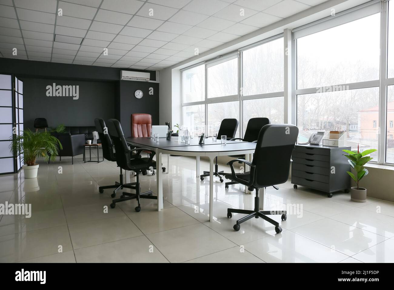 Stylish interior of conference hall with table and chairs Stock Photo ...