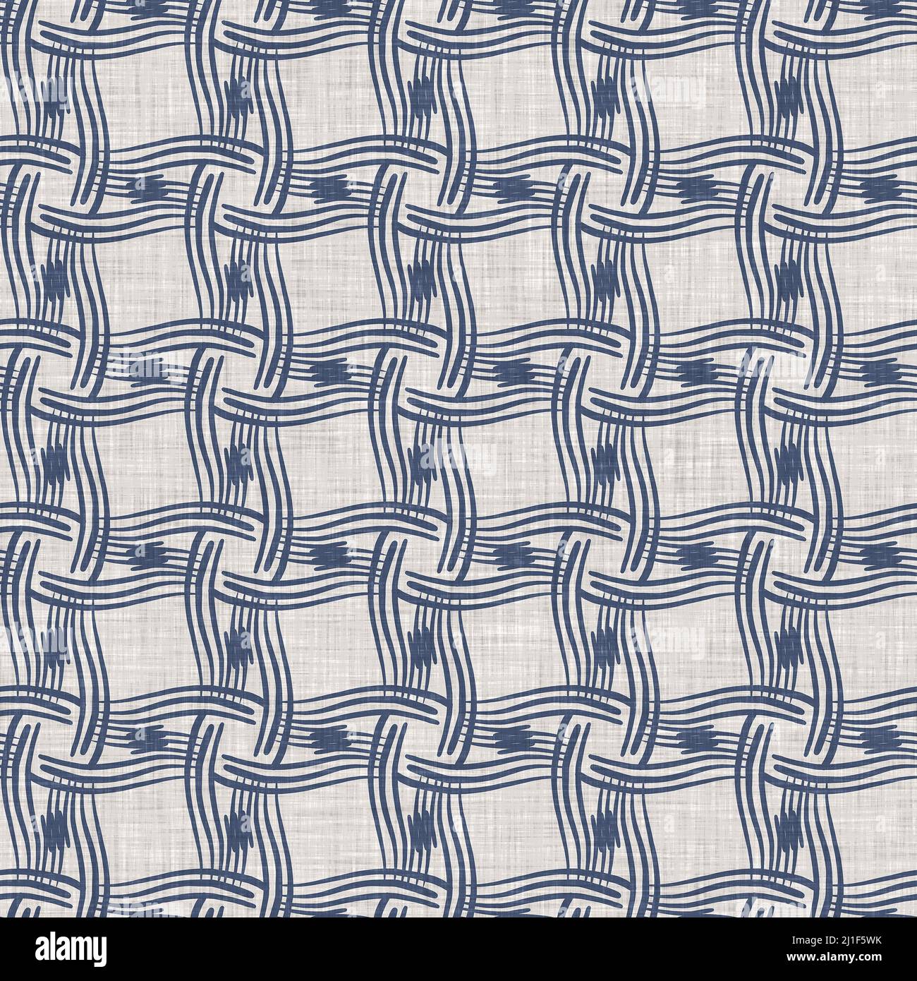 French blue geometric linen seamless pattern. Tonal farmhouse cottage ...