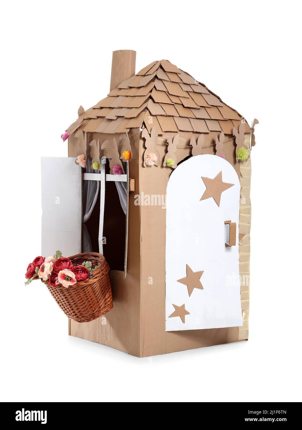 Toy cardboard house on white background Stock Photo - Alamy