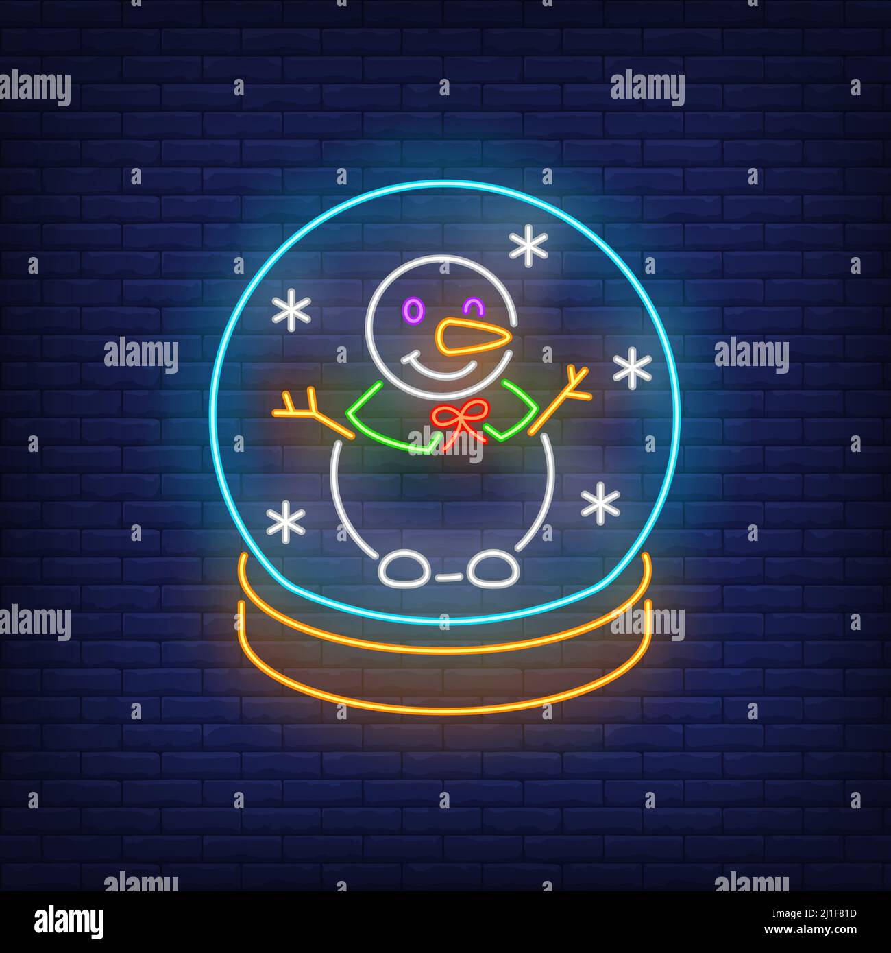 Snowman in snow globe neon sign. Winter season, Christmas design. Night ...