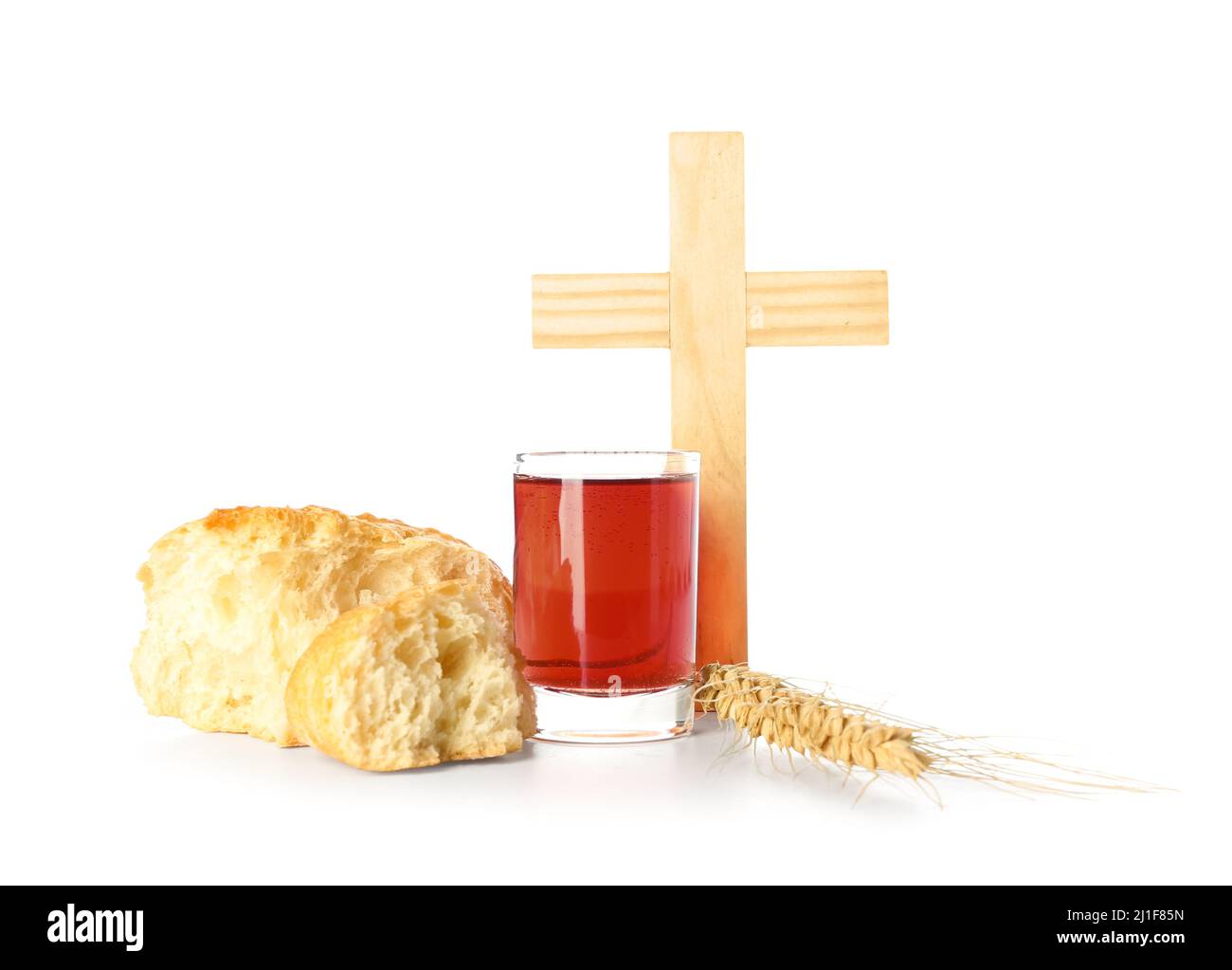 Glass of wine with bread and cross on white background Stock Photo - Alamy