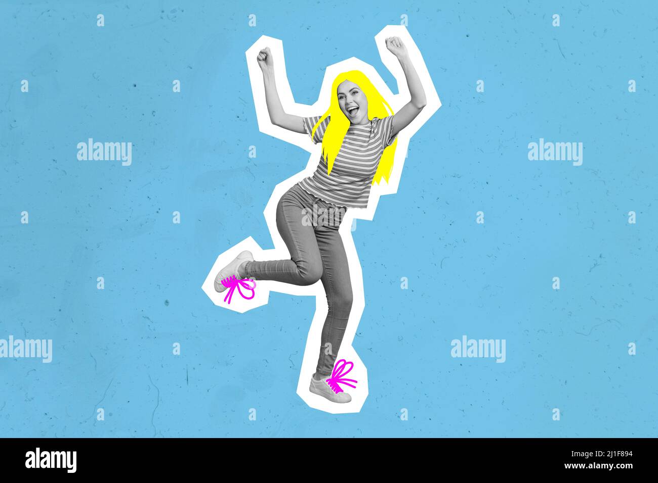 Disco woman dancing eighties style 80s yellow drawing hairstyle Pop ...