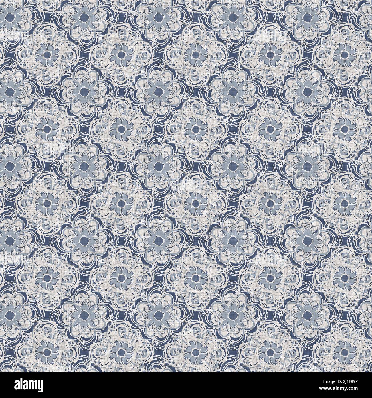 French blue floral linen seamless pattern with 2 tone country cottage ...
