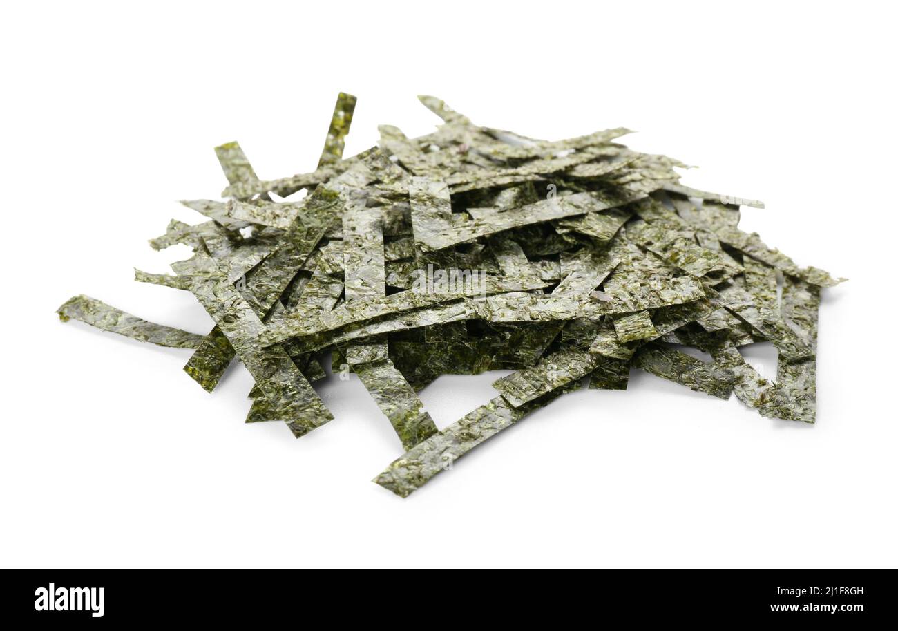 Pile of chopped seaweed sheets on white background Stock Photo - Alamy