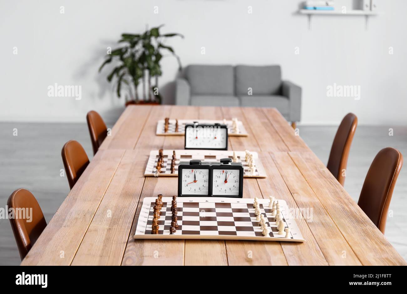 Room prepared for chess tournament in club Stock Photo - Alamy