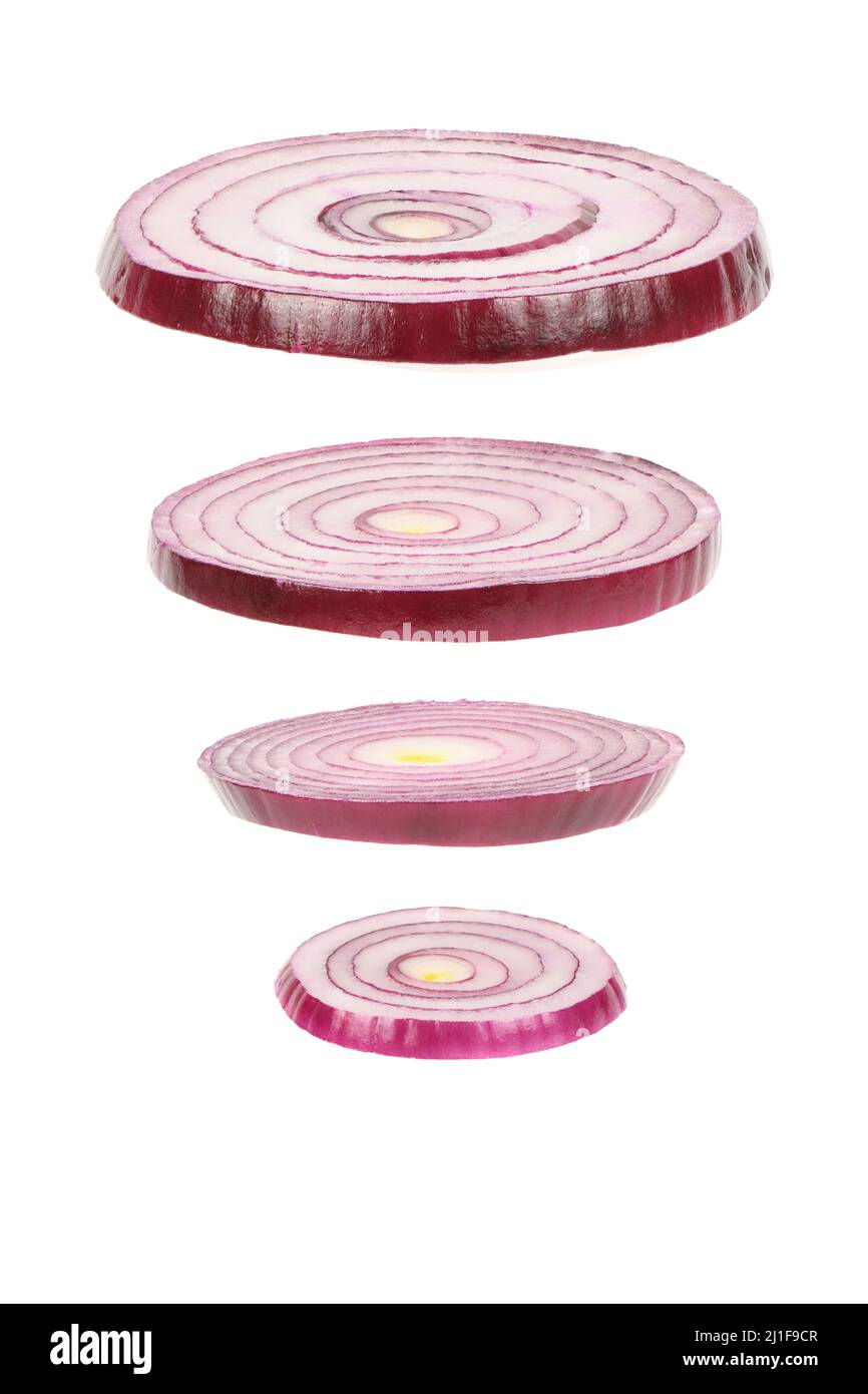 Red onion sliced into rings isolated on white background. High ...