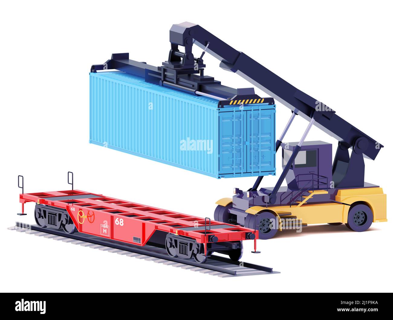 Vector reach stacker or container loader loading railroad car. Crane ...