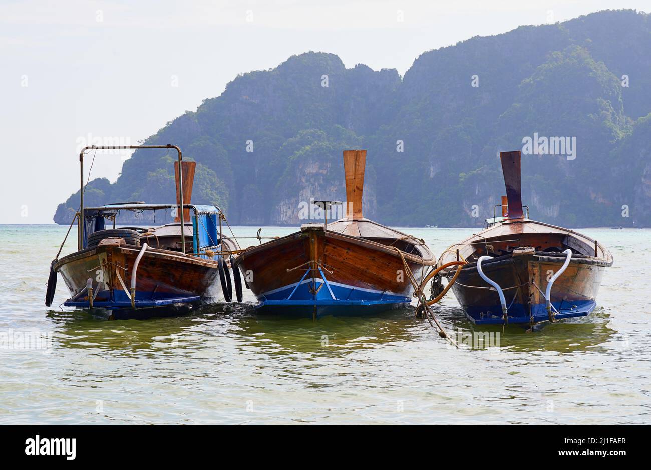 Afloat on the Andaman Sea. Shot of a group of boats floating on the ...