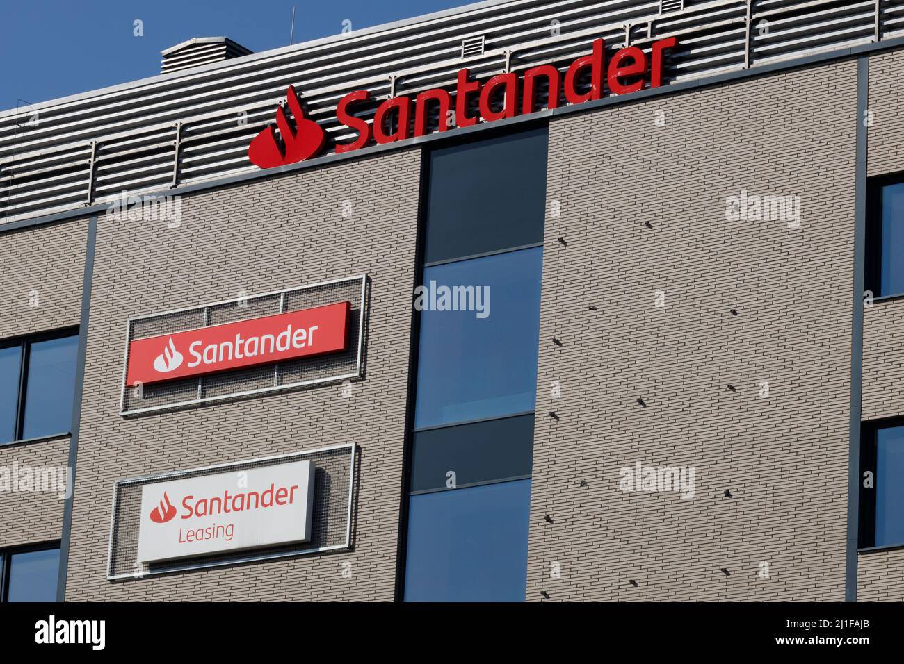 Poznan, Poland - March 24, 2020: Logo of Santander, a Spanish ...