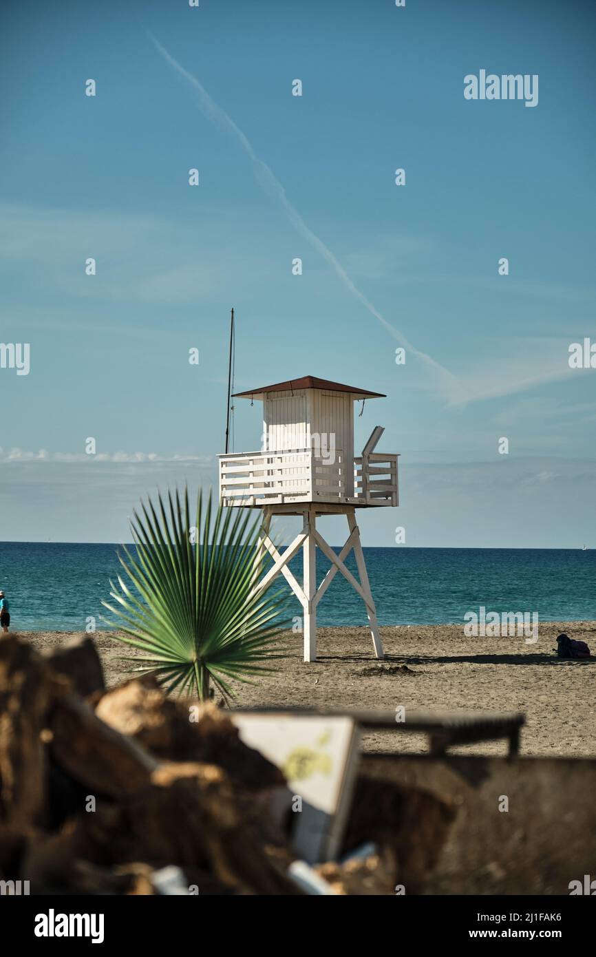 Typical lifeguard post on the beach in Malaga, Spain Stock Photo - Alamy