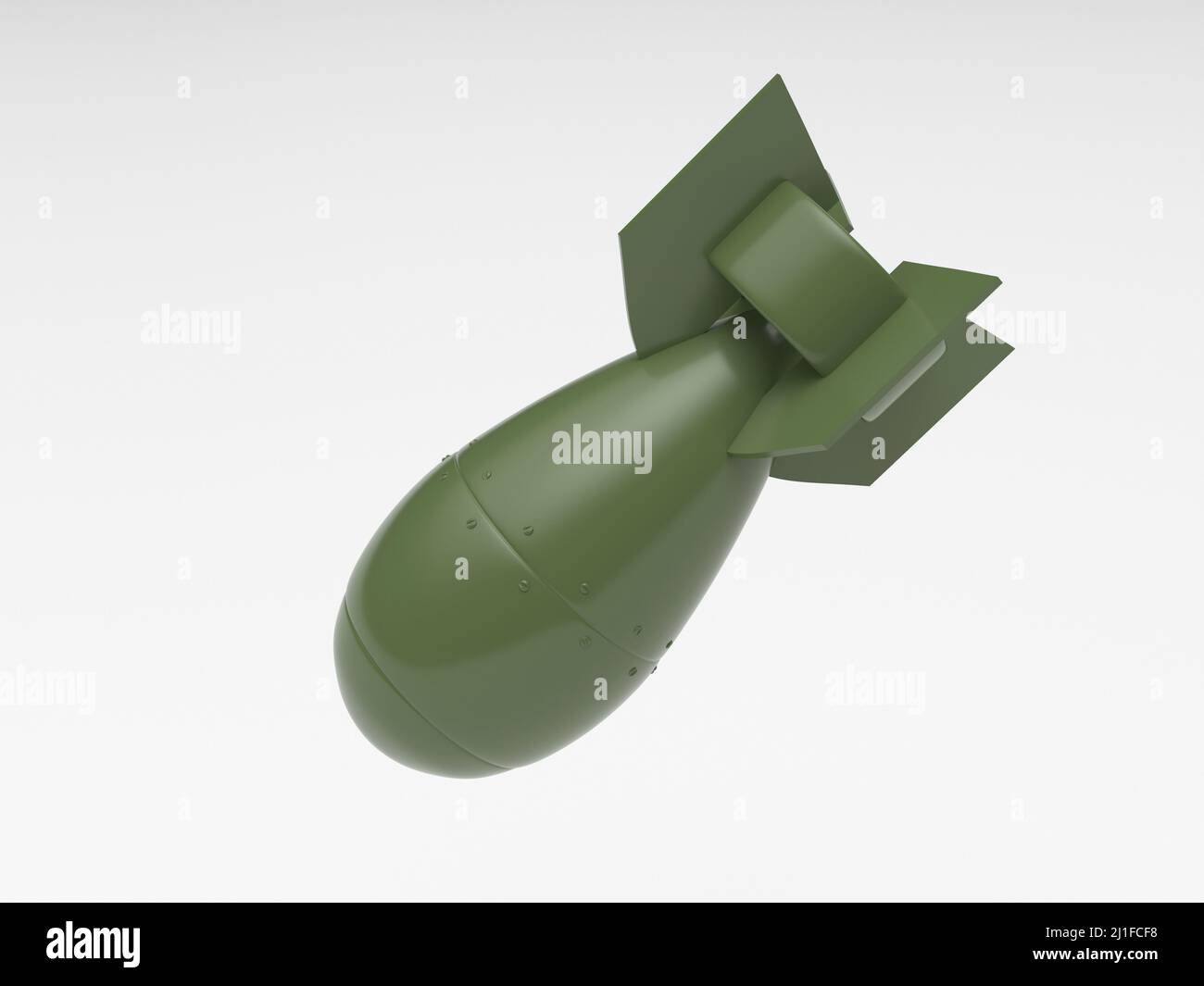 3d rendering of a green missile falling in metal on a white background ...