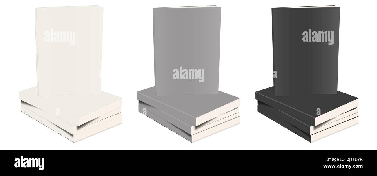 Three paperback books blank template white, grey and black for ...