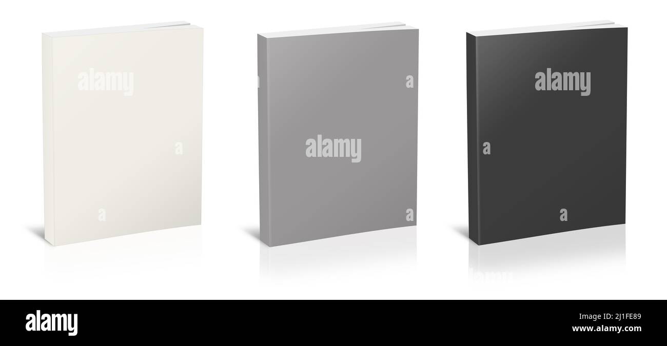 Three paperback books blank template white, grey and black for ...