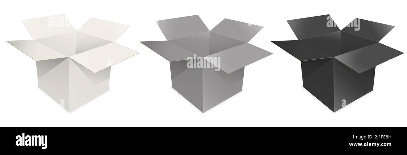 Three Shipping Box blank template white, grey and black for ...