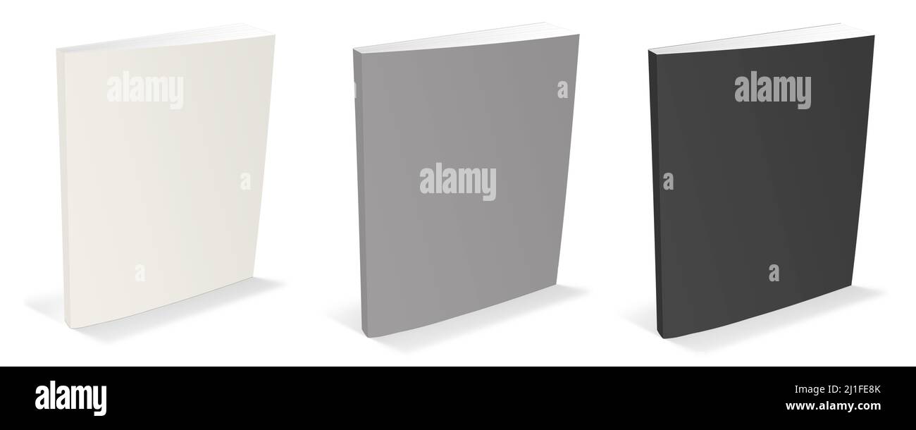 Three paperback books blank template white, grey and black for ...