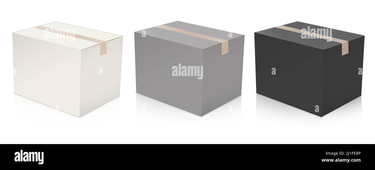 Three Shipping Box blank template white, grey and black for ...