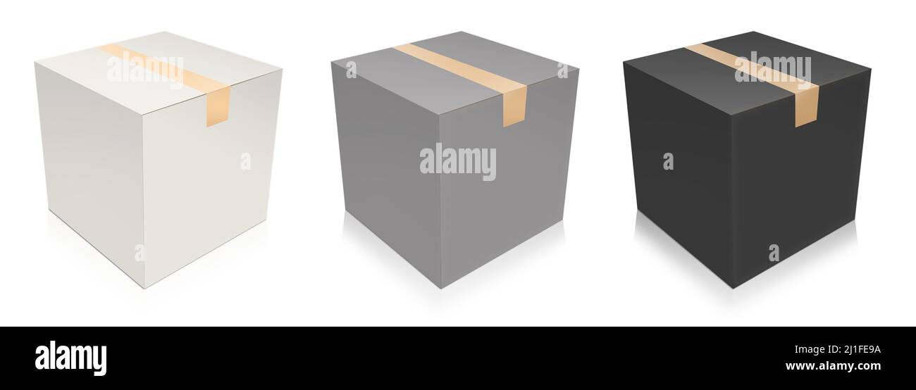 Three Shipping Box blank template white, grey and black for ...