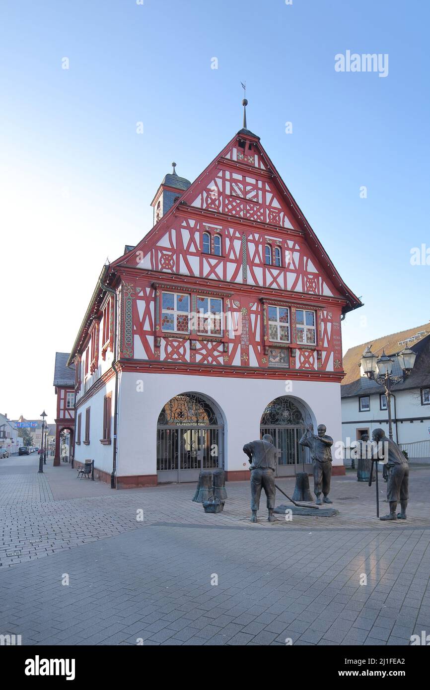 Historical town hall with sculptures in Groß-Gerau, Hesse, Germany ...