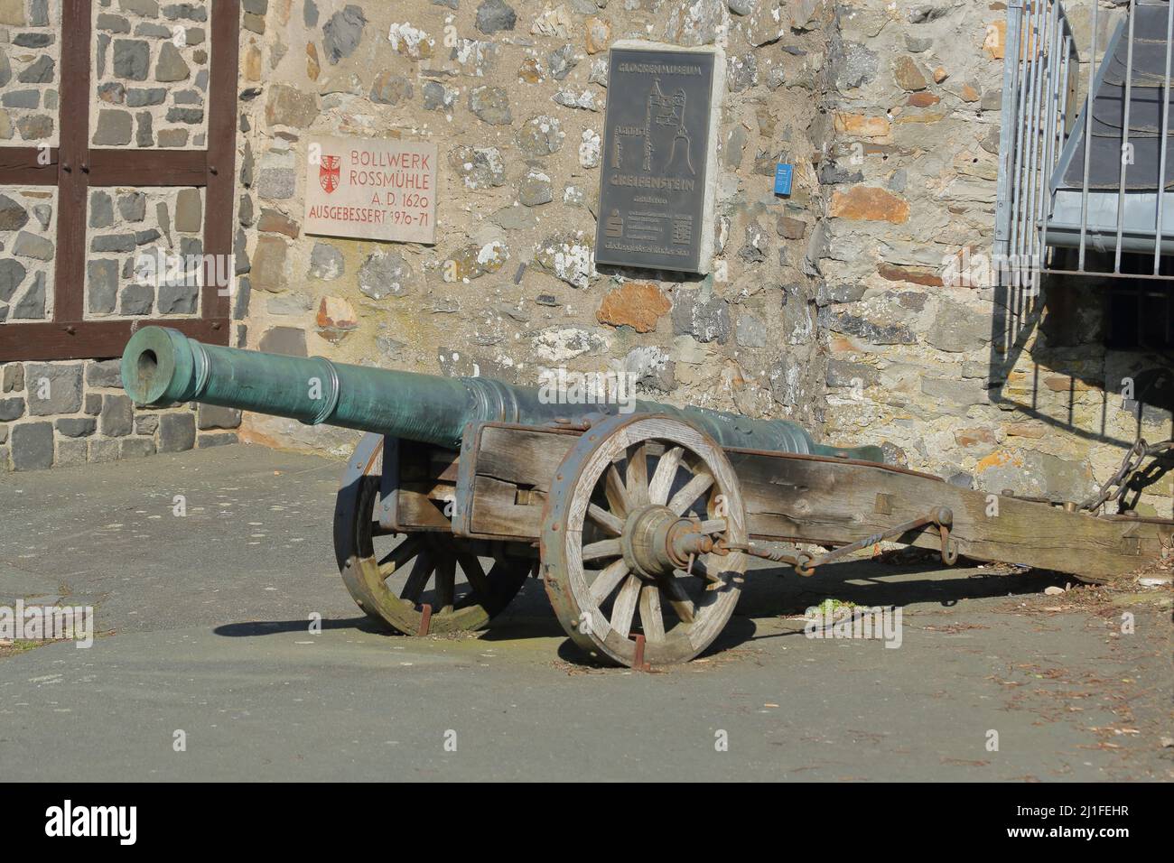 Cannon at Greifenstein Castle in the Westerwald, Hesse, Germany Stock ...