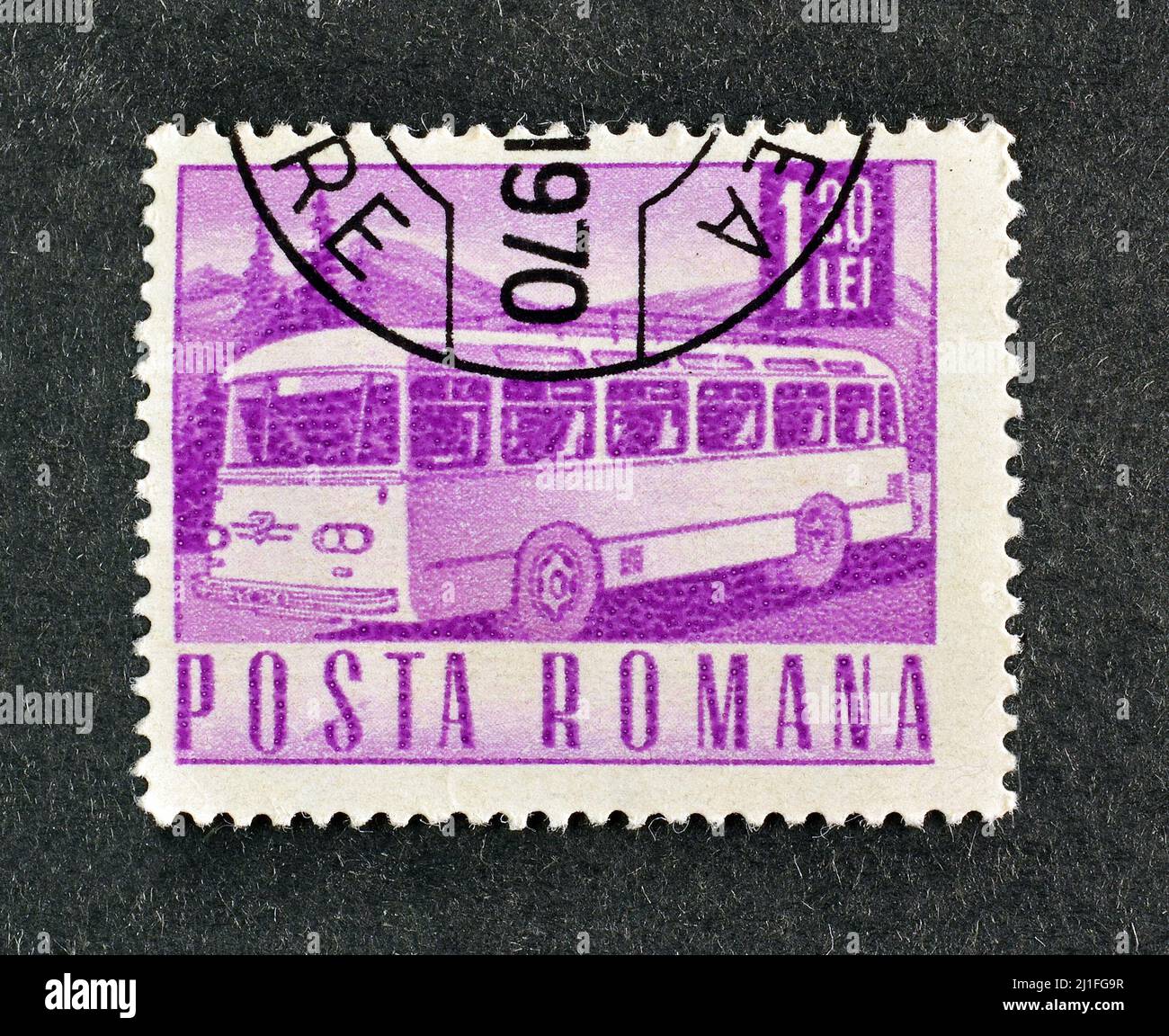 Cancelled postage stamp printed by Romania, that shows trolley bus ...