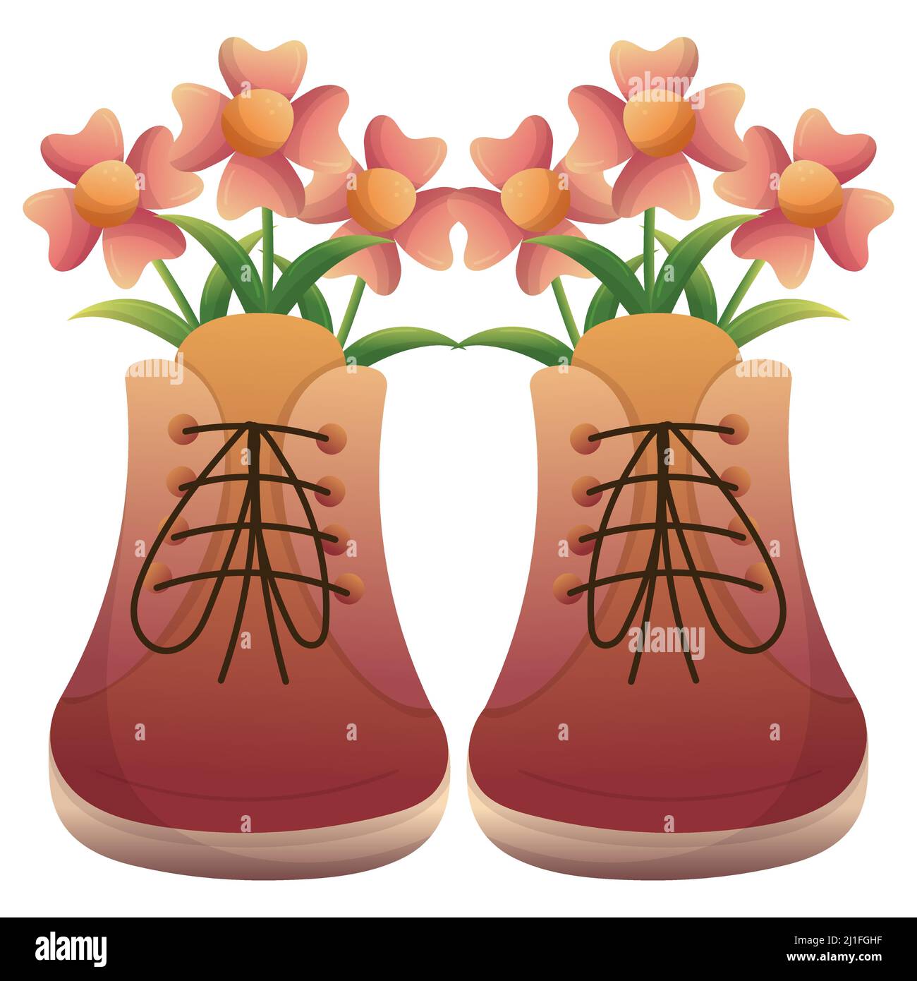Boots with spring bouquet of flowers with leaves. Vector hand drawn ...