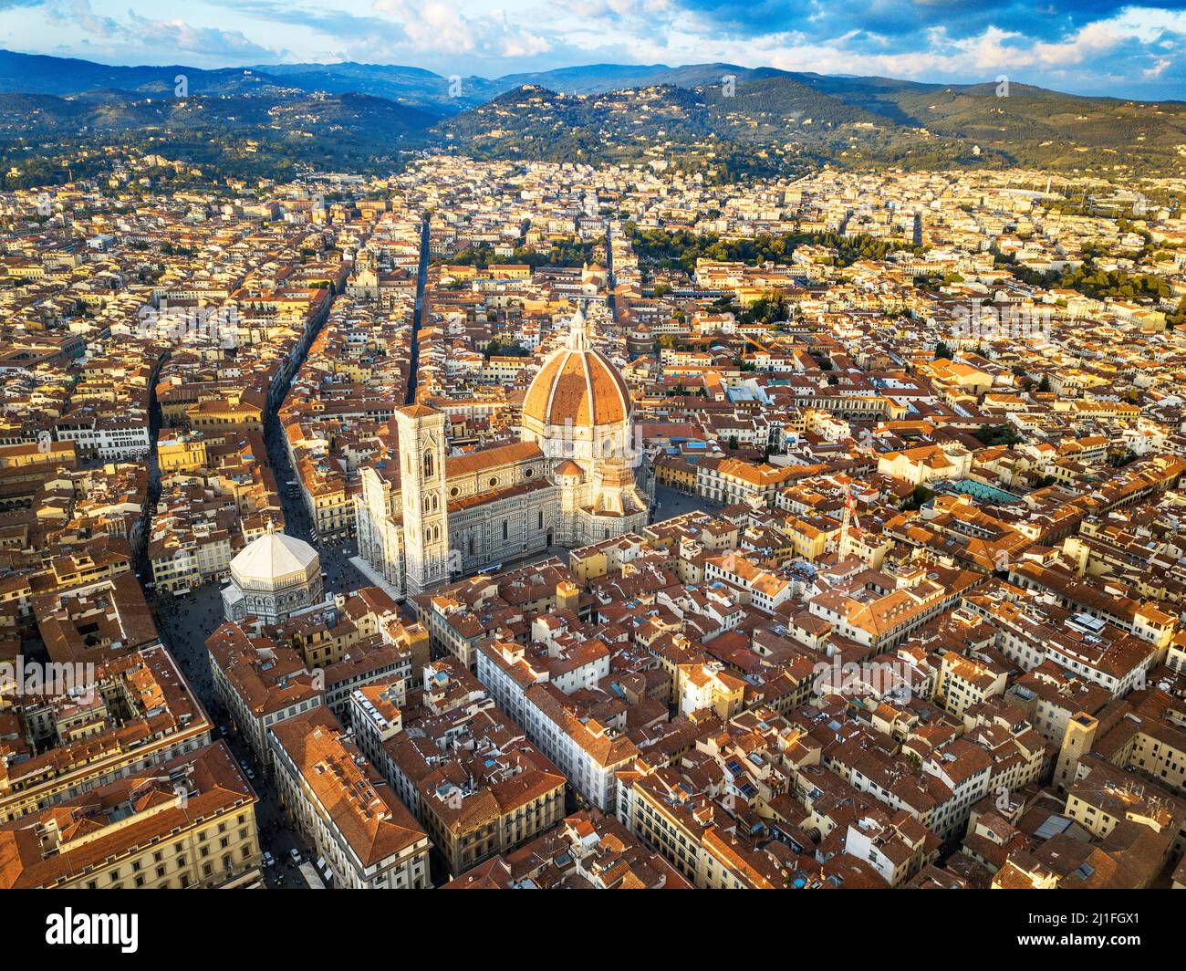 Aerial view of Florence cathedral, view of the Duomo with its ...