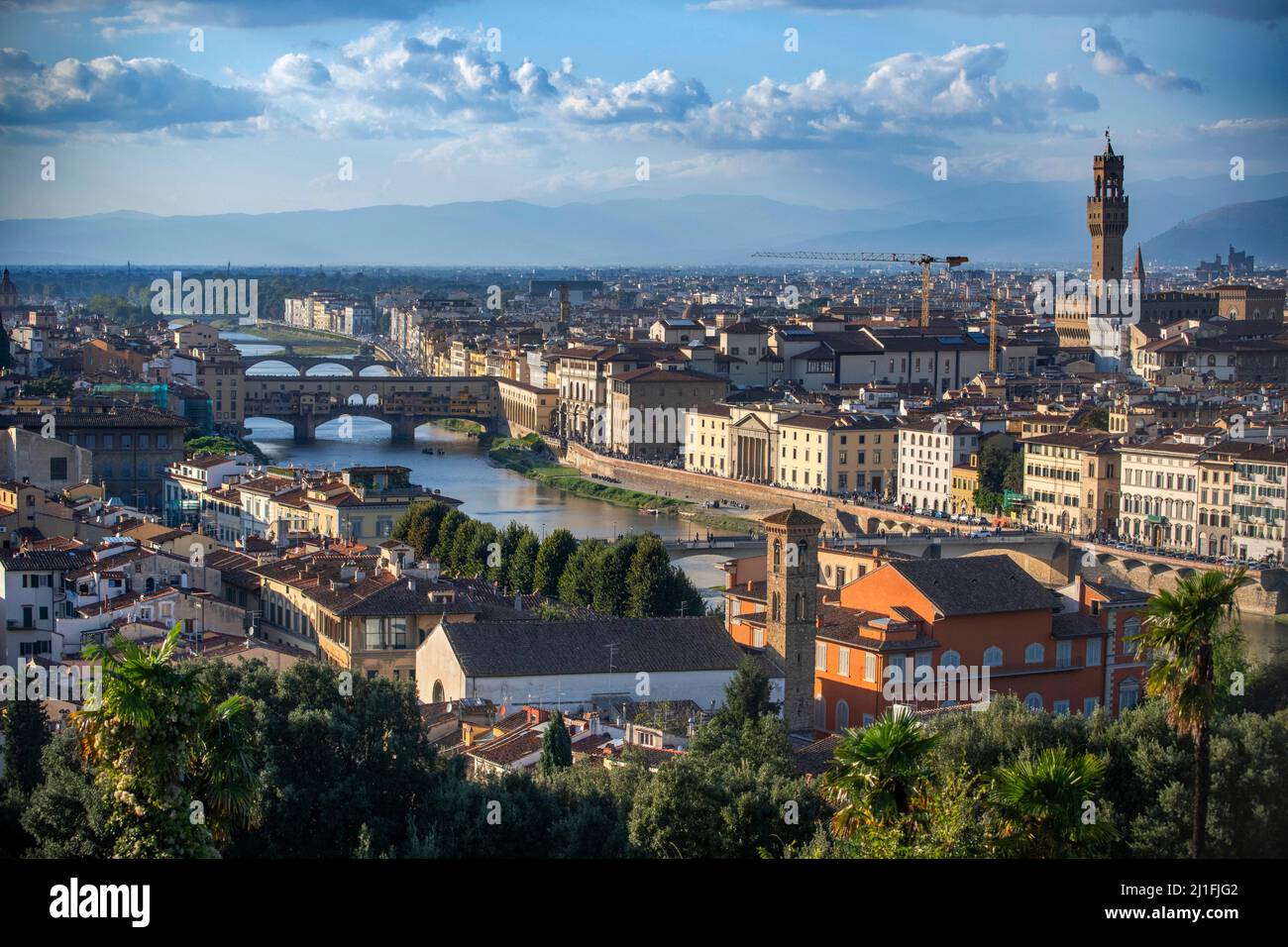 Aerial view of Florence from the Piazzale Michelangelo with the Arno ...