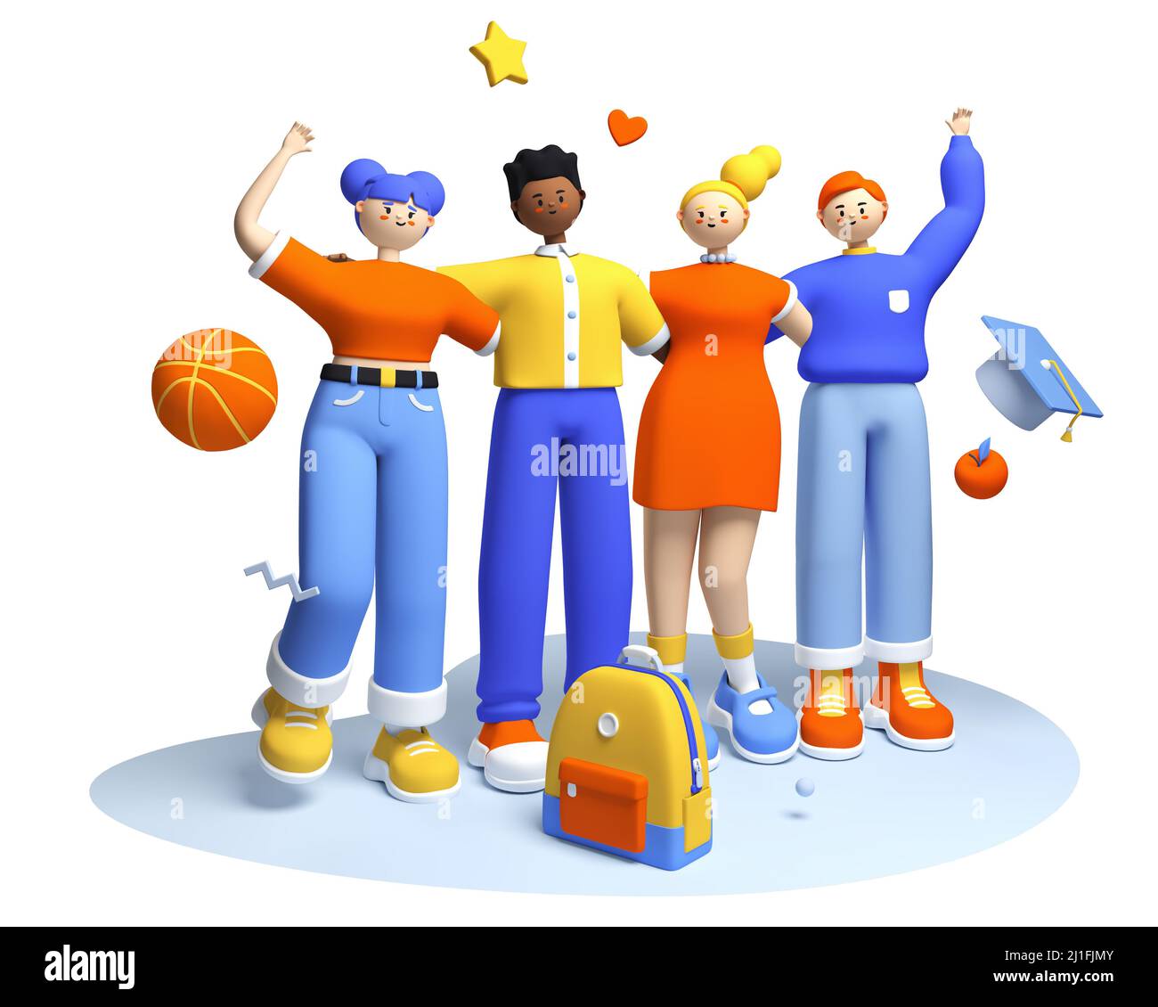 Happy students - modern colorful realistic 3d illustration Stock Photo ...