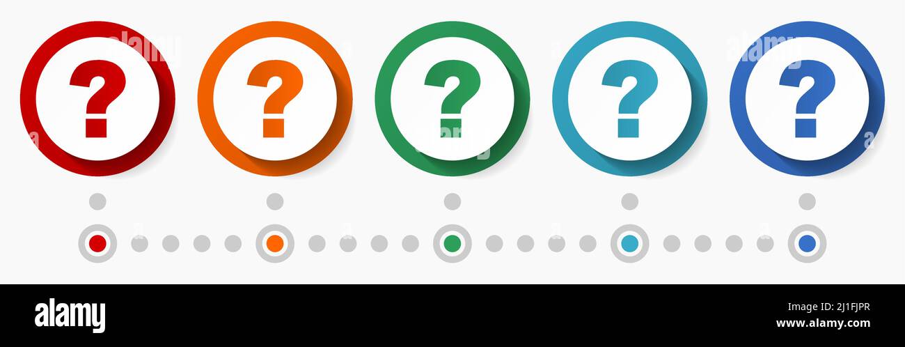 Question mark concept vector icon set, flat design colorful buttons ...