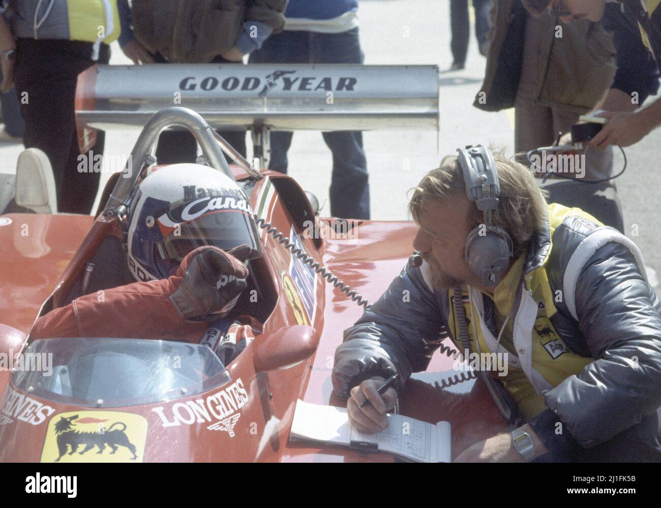 Didier Pironi (FRA) Ferrari 126 C2 1st position talks with Eng Tommaso ...