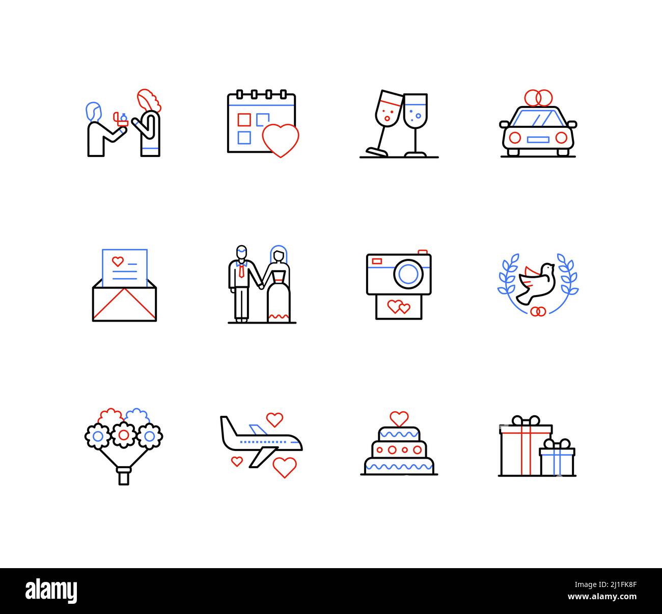 Proposal and wedding celebration - line design style icons Stock Vector ...