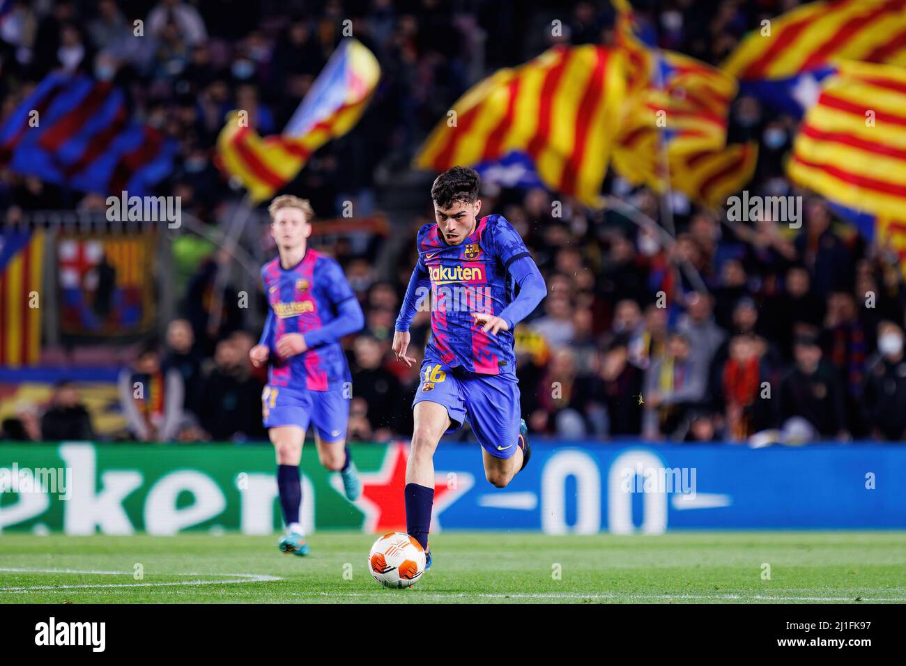 BARCELONA - MAR 10: Pedri in action during the Uefa Europa League match between FC Barcelona and ...