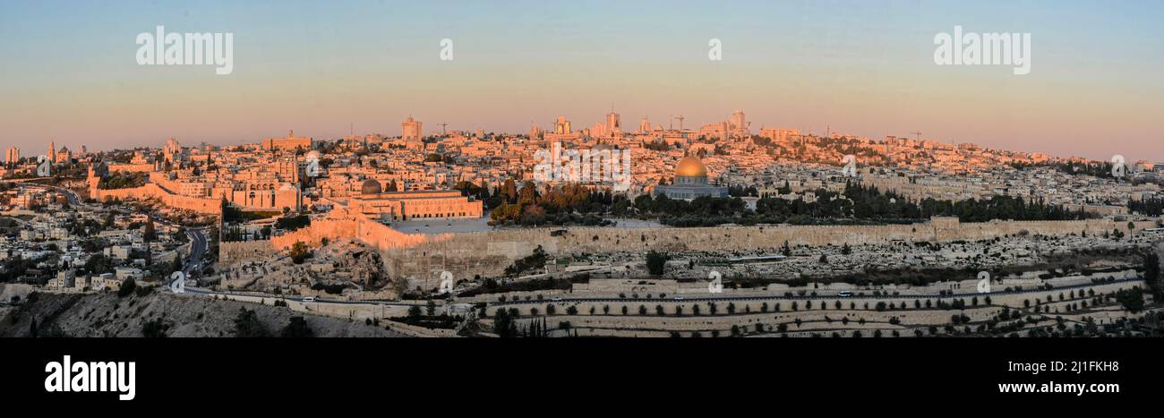 Dawn on the Temple Mount. Panorama of the Old City in Jerusalem in the ...