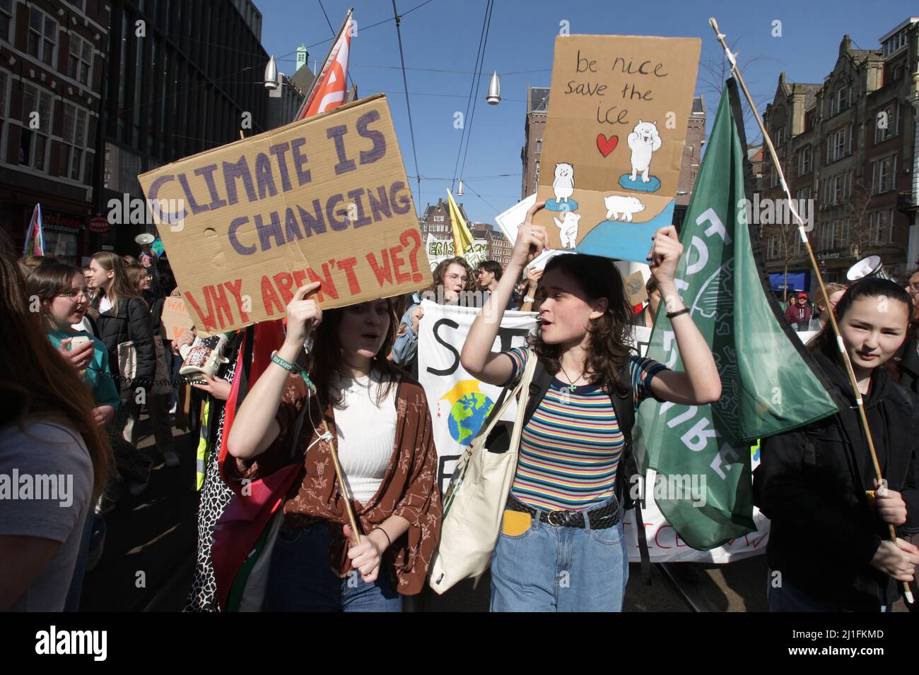 Amsterdam, Netherlands. 25th Mar, 2022. Young activists and supporters ...